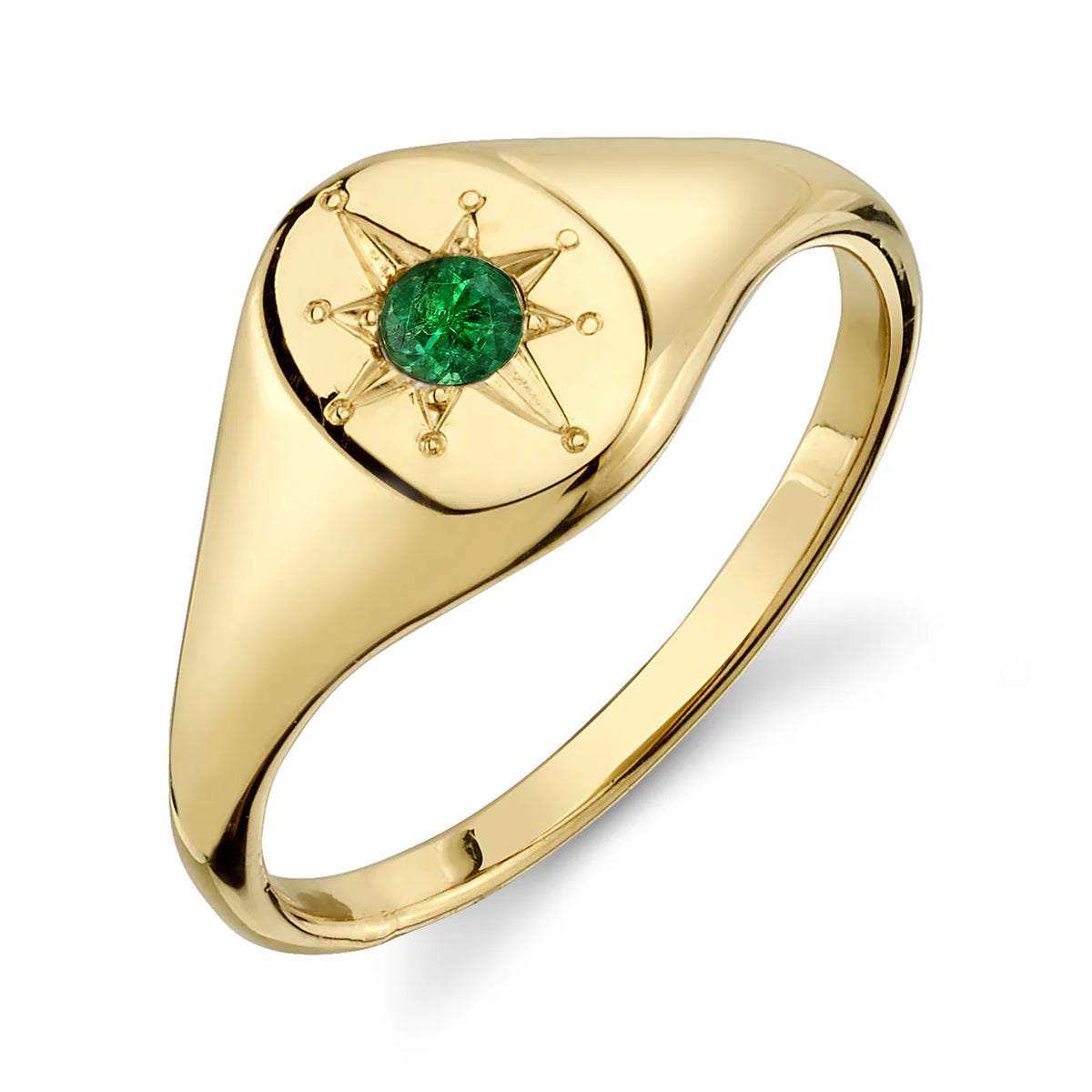 Emerald North Star Signet Ring